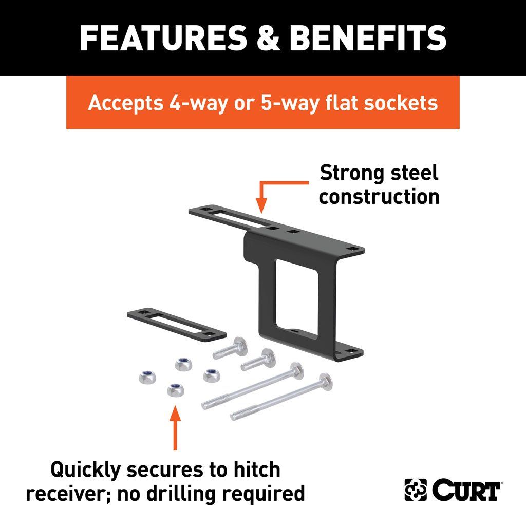 Curt Easy-Mount Wiring Bracket for 4 or 5-way Flat - 1 1/4" Receiver ...