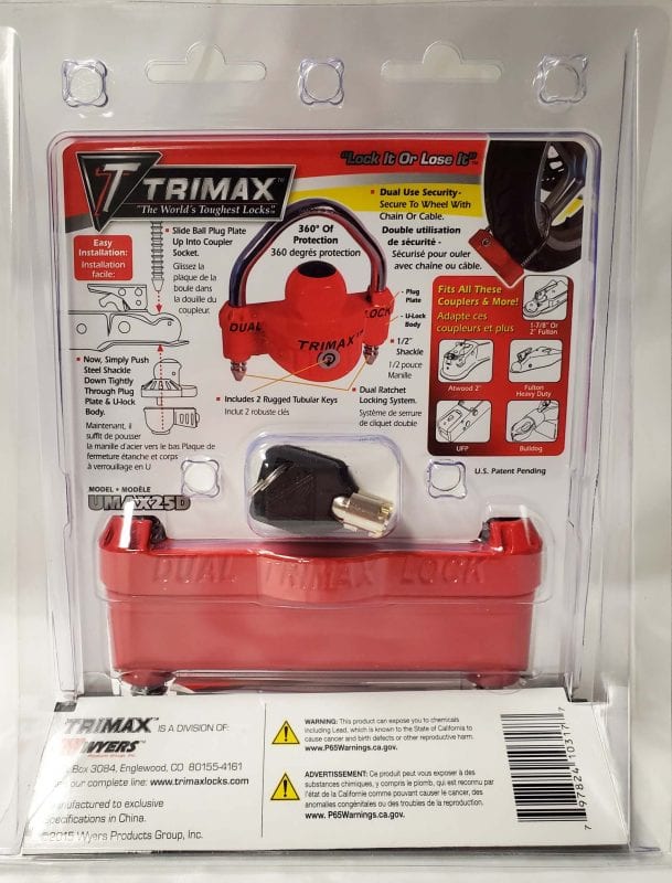 Trimax Universal Dual Purpose Narrow Body Coupler Lock - 1/2" Steel Sh ...